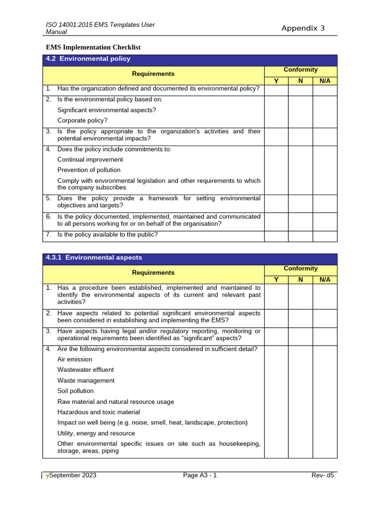 ISO 14001:2015 EMS Implementation Checklist | PDF | Business