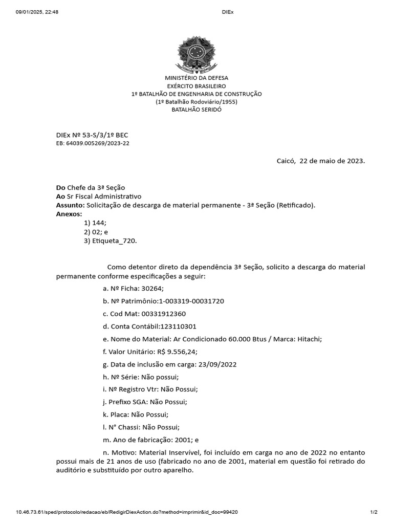 Solicitação de Descarte de Material do Exército | PDF | Brasil