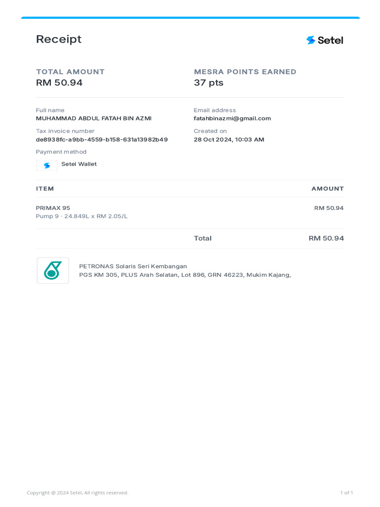 Purchase Fuel Receipt | PDF