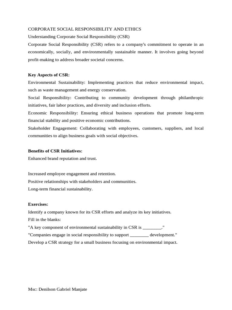 CSR Activities and Strategies Guide | PDF