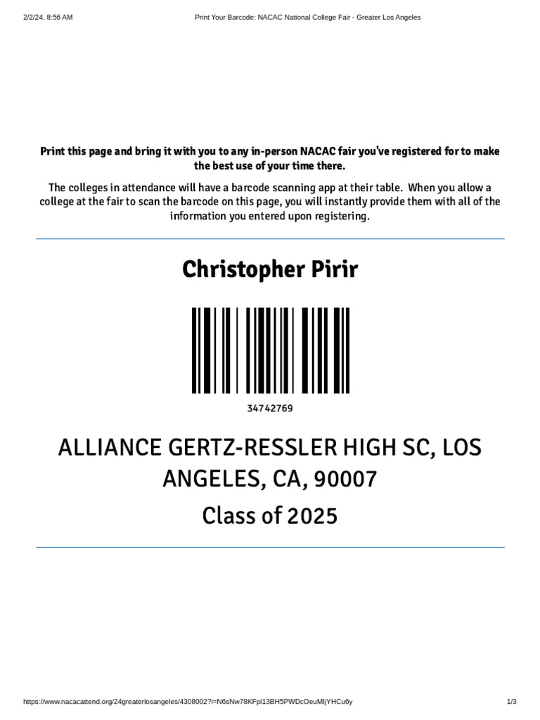 Print Your Barcode - NACAC National College Fair - Greater Los Angeles ...