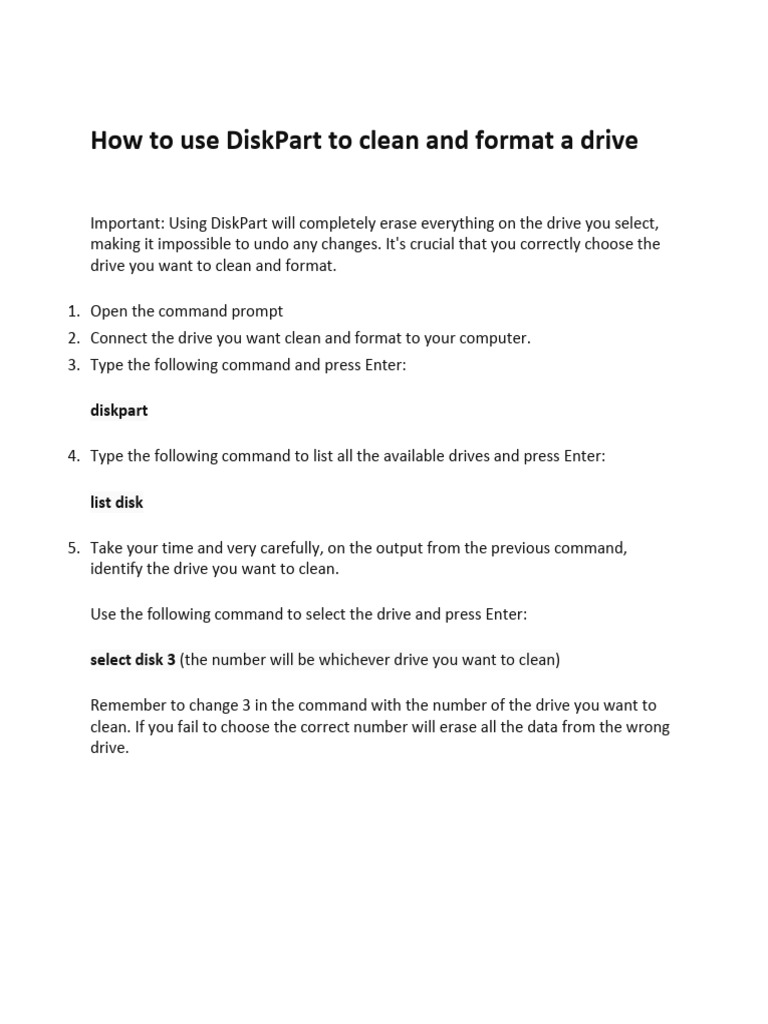 How To Use Diskpart To Clean And Format A Drive Pdf Hard Disk Drive Computer Science