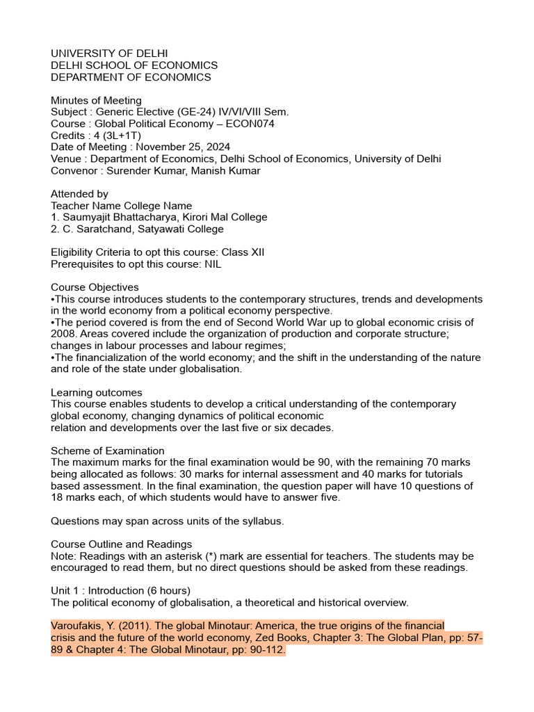 Global Political Economy Course Overview | PDF | Globalization ...