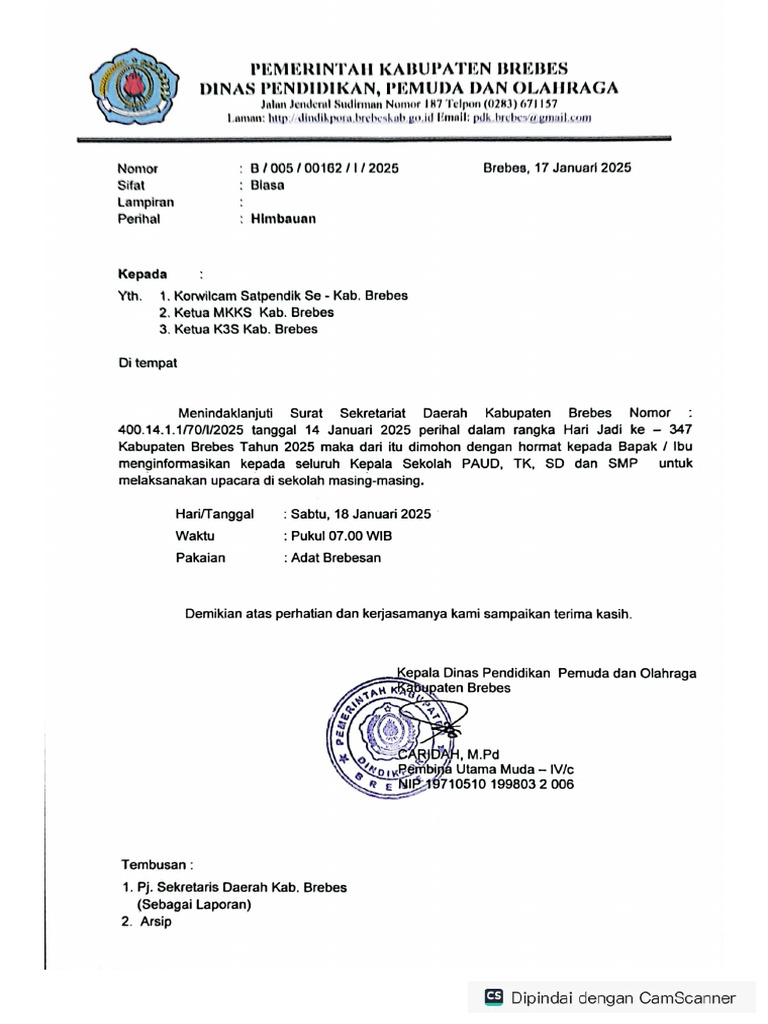 Surat Himbauan Kepada Kepsek Paud TK SD Dan SMP | PDF