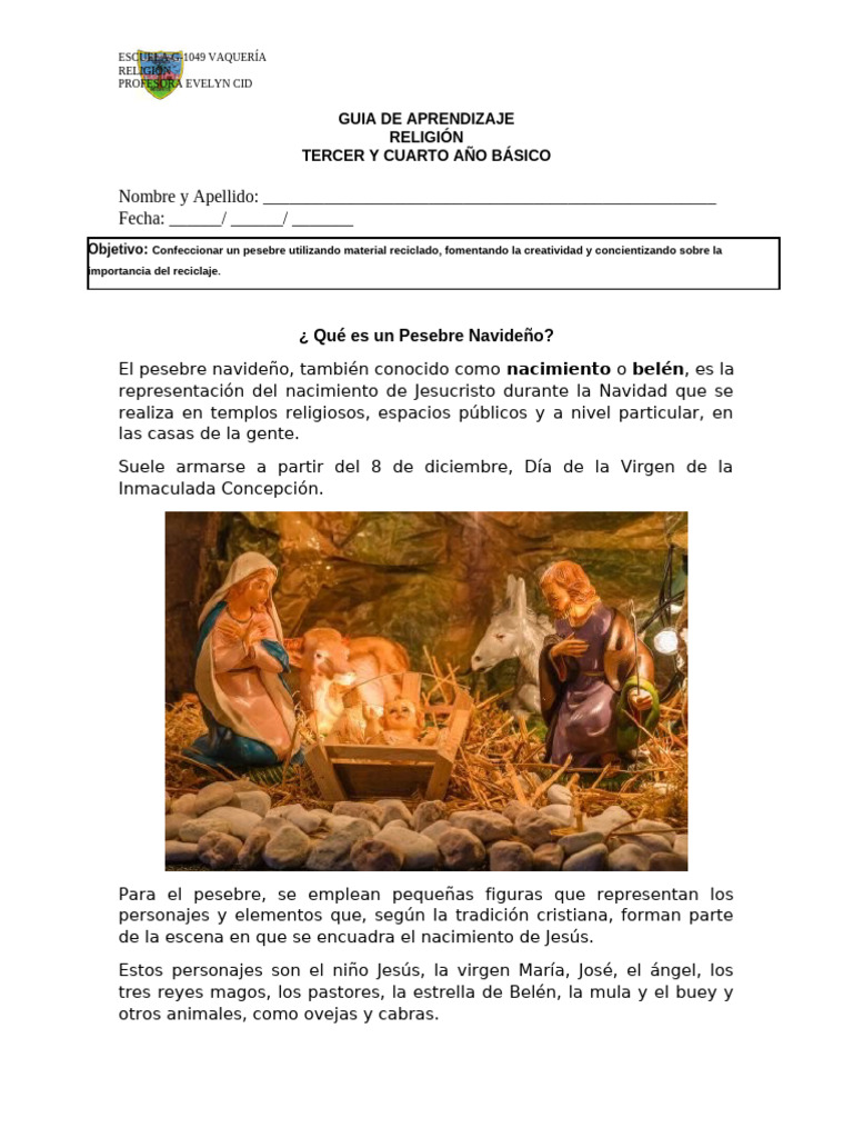 Guia de Aprendizaje Pesebre | PDF | Navidad | Natividad De Jesus