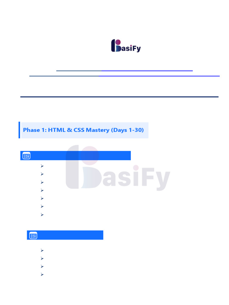 90 Days Roadmap For BasiFy.. | PDF | Java Script | Html