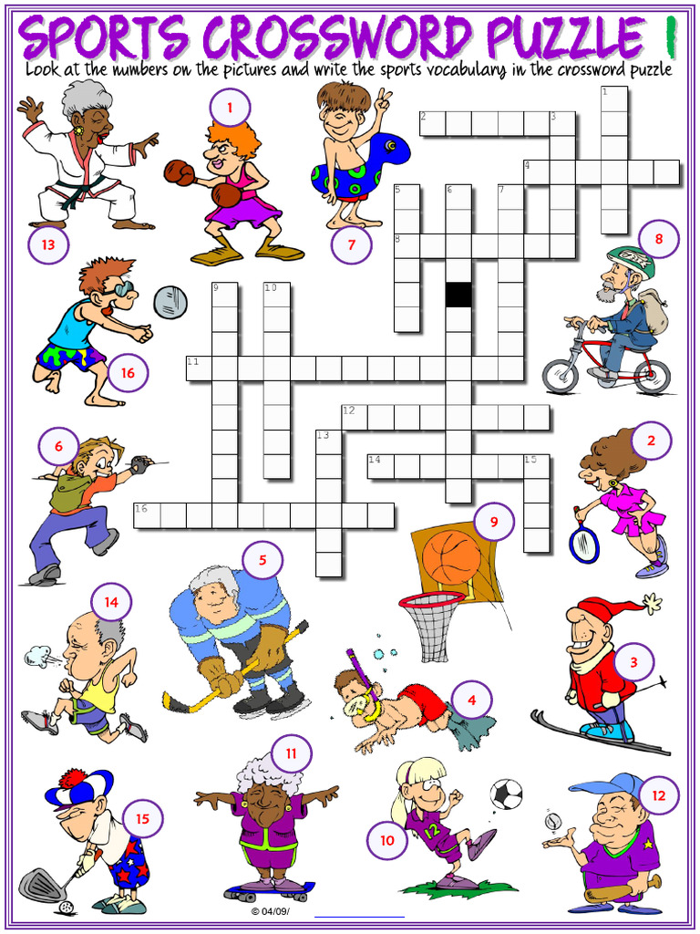 Sports Vocabulary Esl Crossword Puzzle Worksheets for Kids | PDF