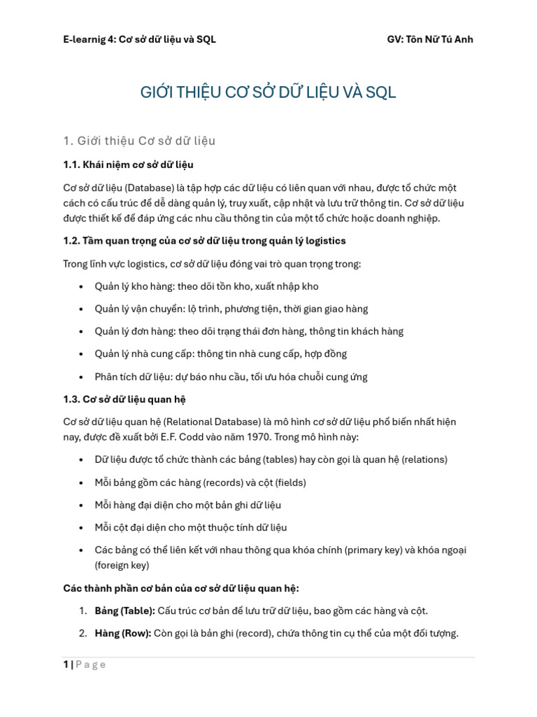 Cơ sở dữ liệu và SQL | PDF