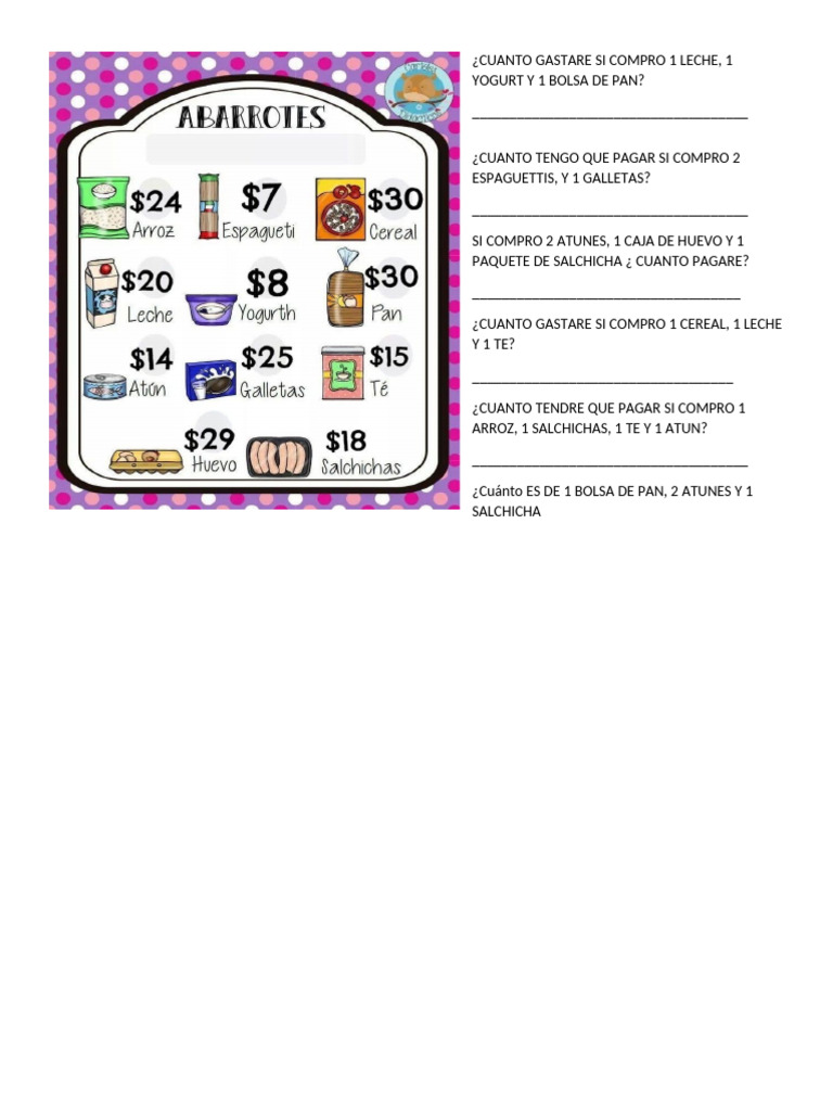 Cálculo de Gastos en Compras Básicas | PDF