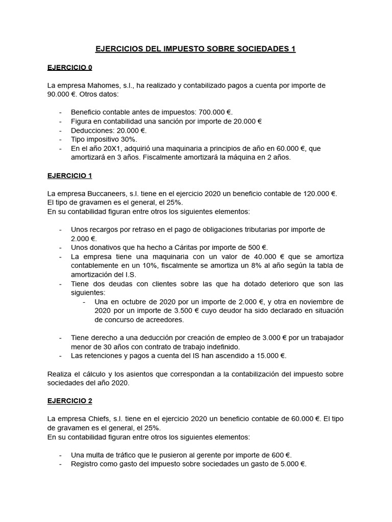 Ejercicios Del Impuesto Sobre Sociedades 1 | PDF | Contabilidad | Impuestos