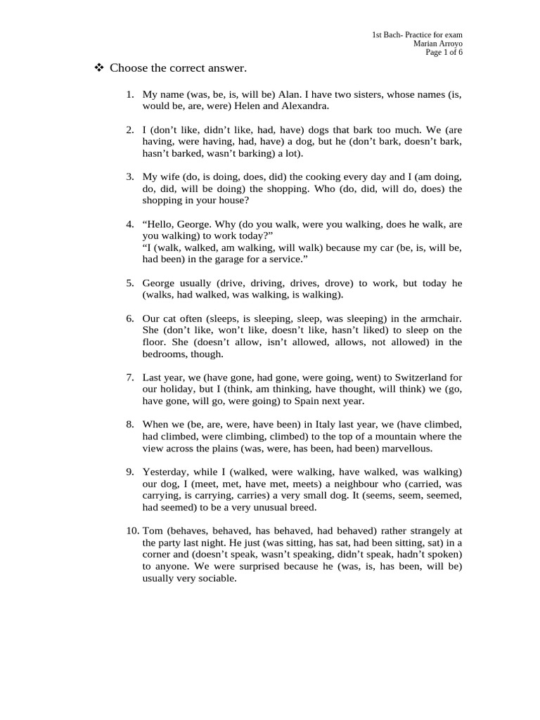 1st Bach Exam Practice Exercises | PDF