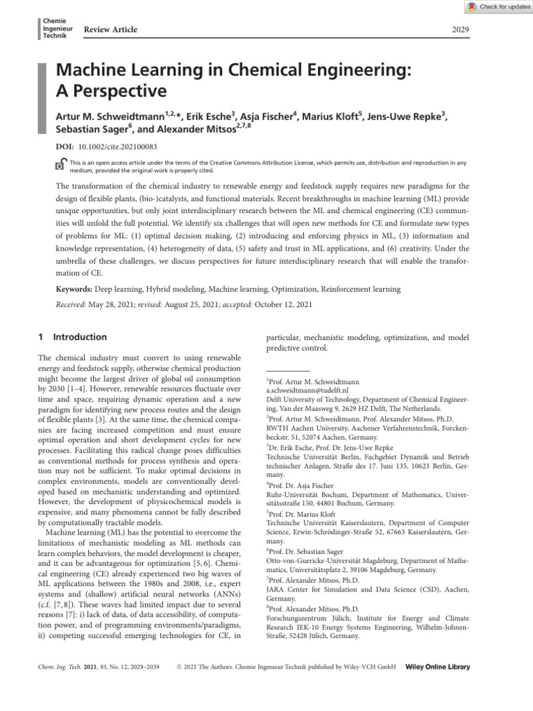 Chemie Ingenieur Technik - 2021 - Schweidtmann - Machine Learning in Chemical Engineering A ...