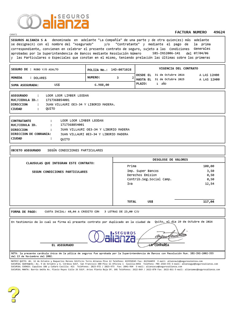 POLIZA DE SEGURO | PDF | Póliza de seguros | Riesgo financiero