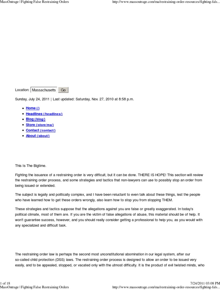 Mass Outrage - Fighting False Restraining Orders | PDF | Courtroom ...