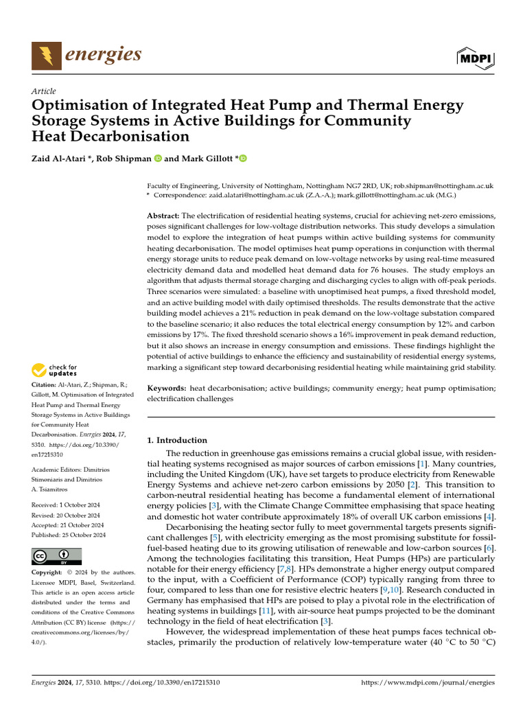 Optimisation of Integrated Heat Pump and Thermal Energy Storage Systems in Active Buildings For ...