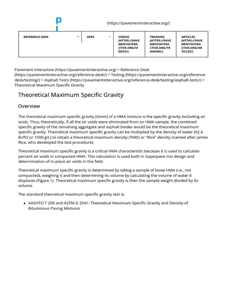 Theoretical Maximum Specific Gravity of Asphalt | PDF | Density | Soil ...