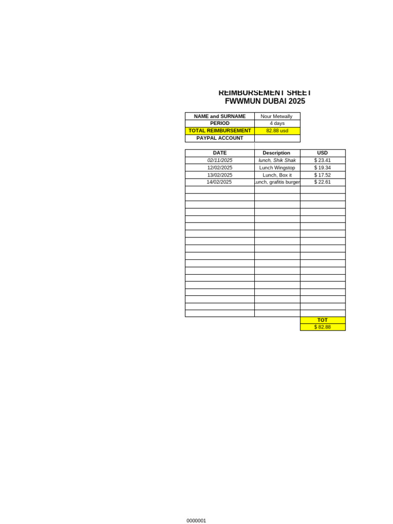 Reimbursement Sheet | PDF