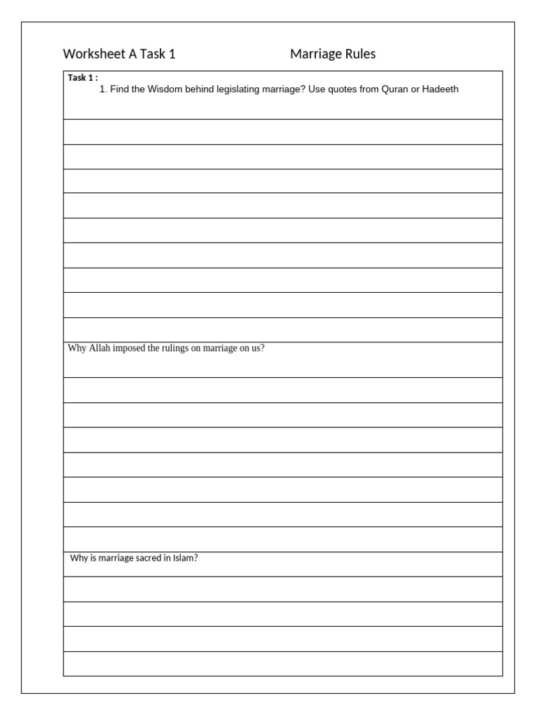 Worksheets On Marriage | PDF