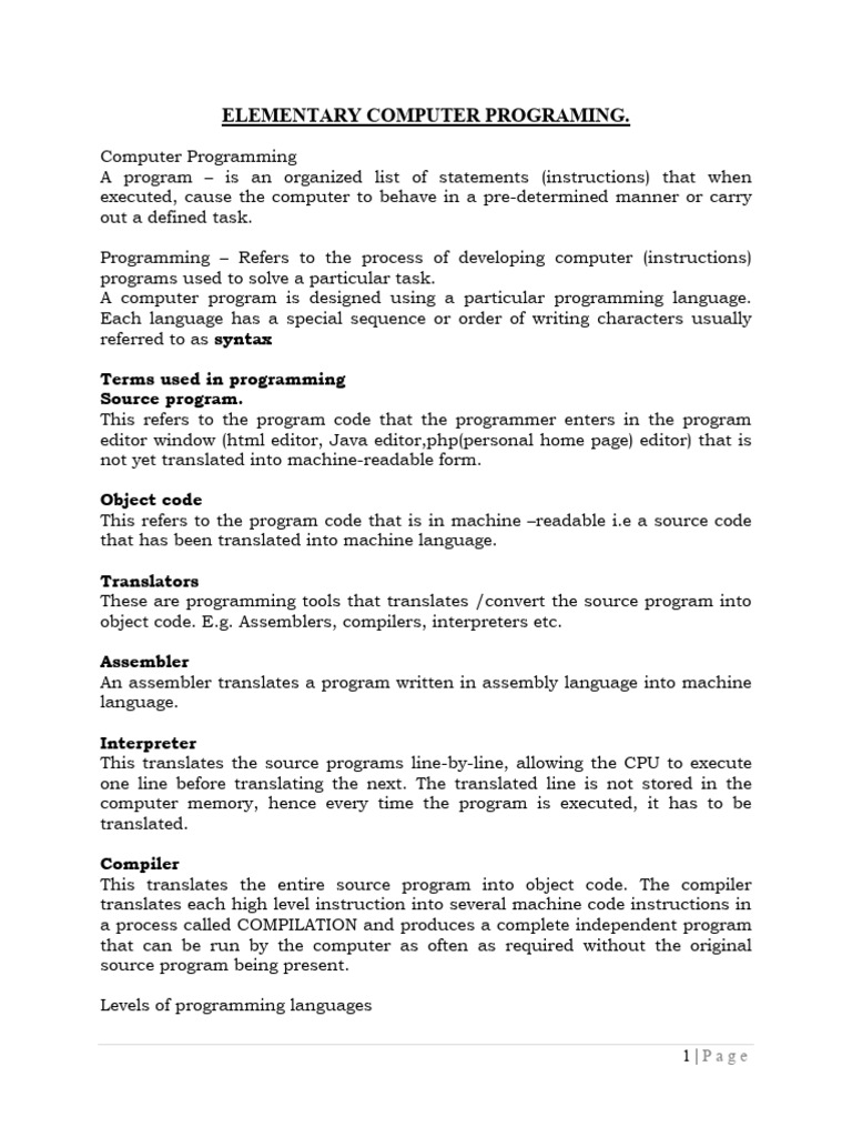S4- CST ICT -Elementary Programming | PDF | Programming | Computer Program