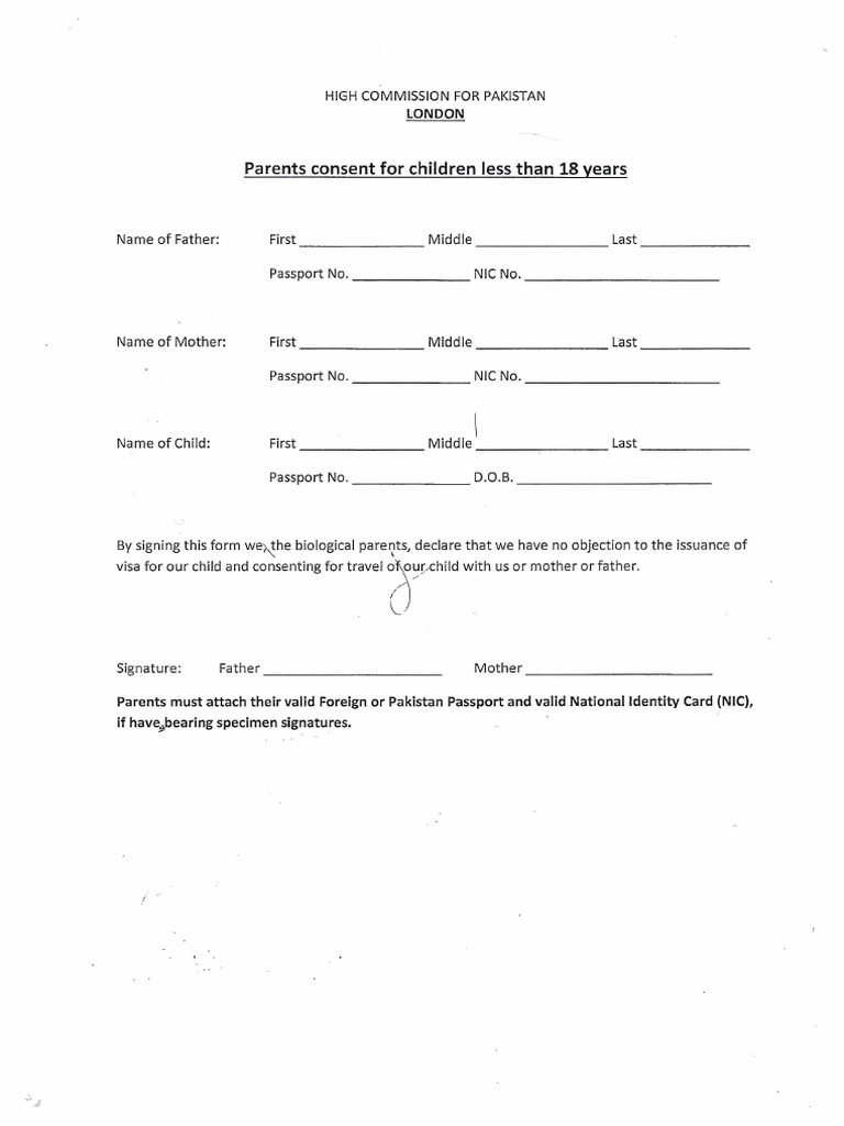 Parents Consent Visa Form For Kids | PDF