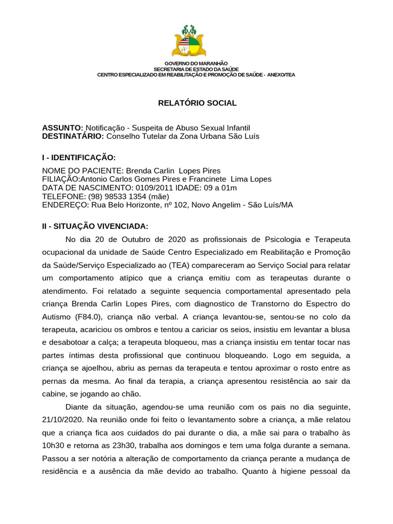 Conselho Tutelar Relatório Informativo para o Conselho Tutelar | PDF | Autismo | Abuso infantil