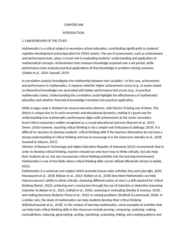 Chapter 1 Project Research | PDF | Educational Assessment | Critical ...