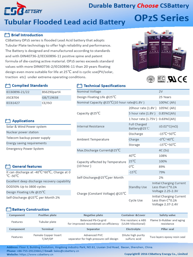 02 CSBattery OPzS Tubular Flooded Battery Brochure 2.01 | PDF ...