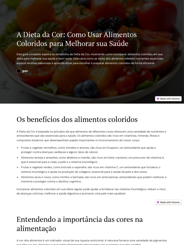 Dieta da Cor: Alimentos Coloridos e Saúde | PDF | Vitamina | Alimentos