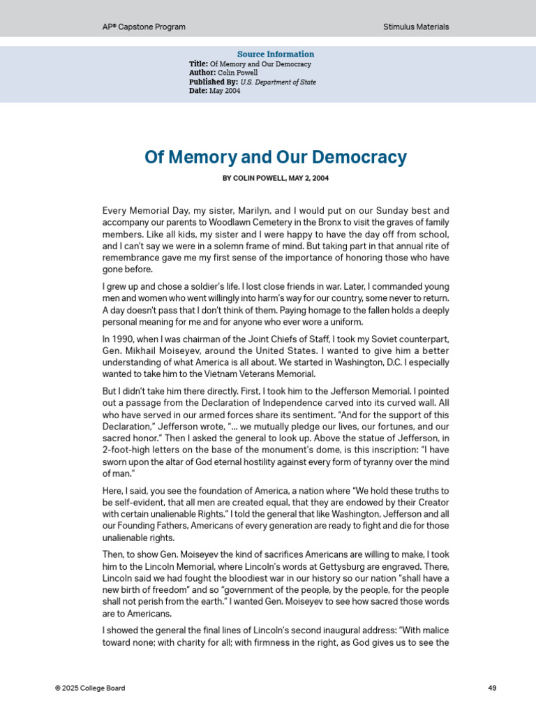 Stimulus Material 5 - of Memory and Our Democracy | PDF