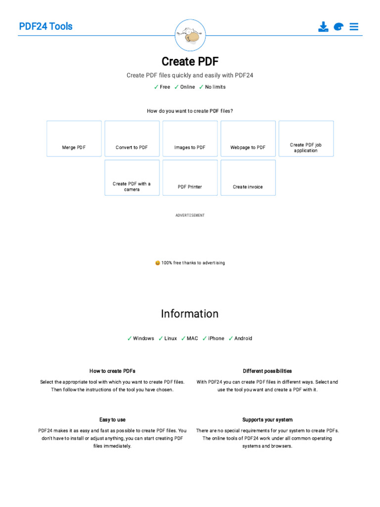 Create PDF - Quick, and Online, Free - PDF24 | PDF | Computing | Software