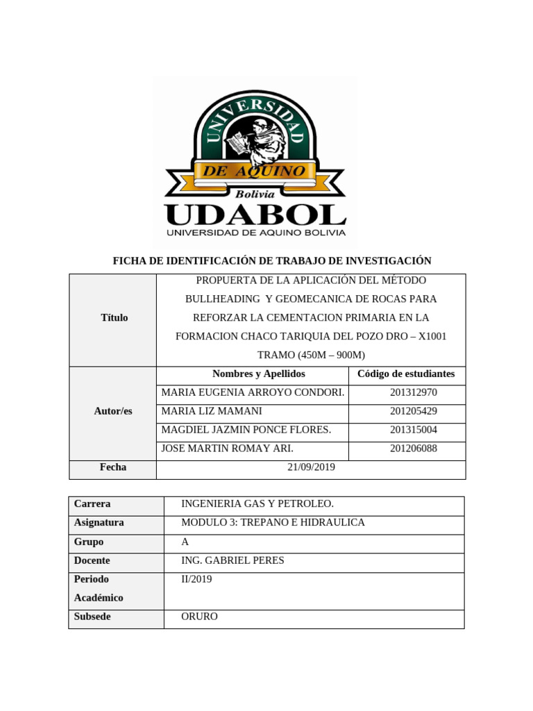 Proyecto de Modulo 3 Diplomado | PDF | Cemento | Perforación