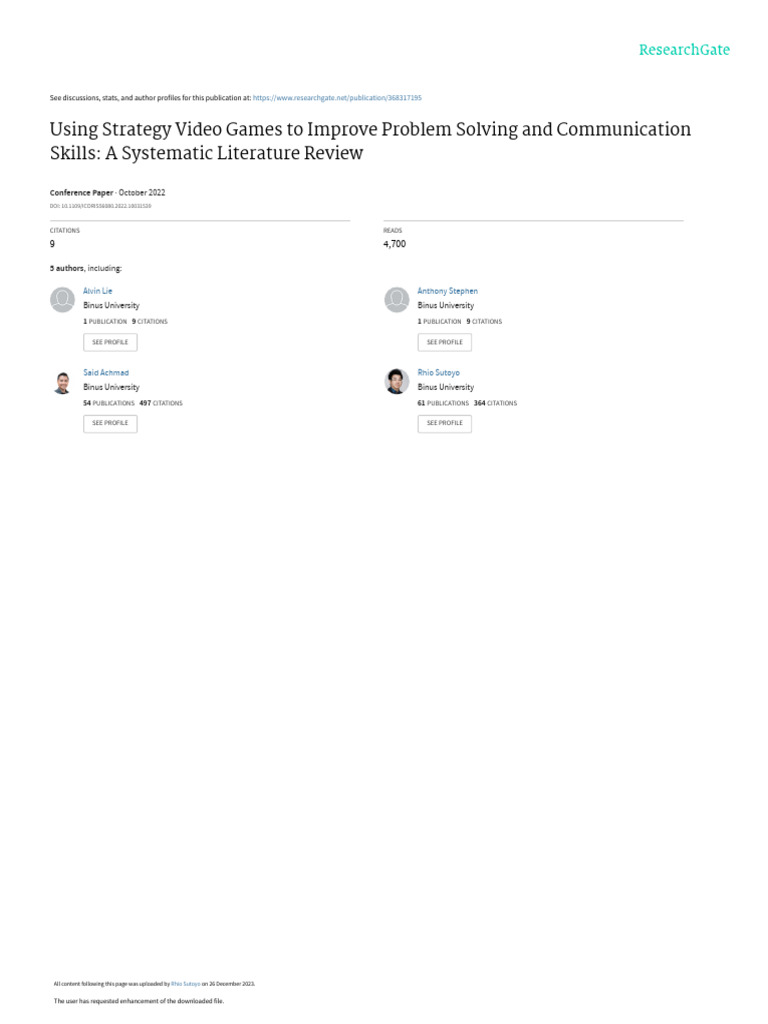Using Strategy Video Gamesto Improve Problem Solvingand Communication Skills | PDF | Video Games ...