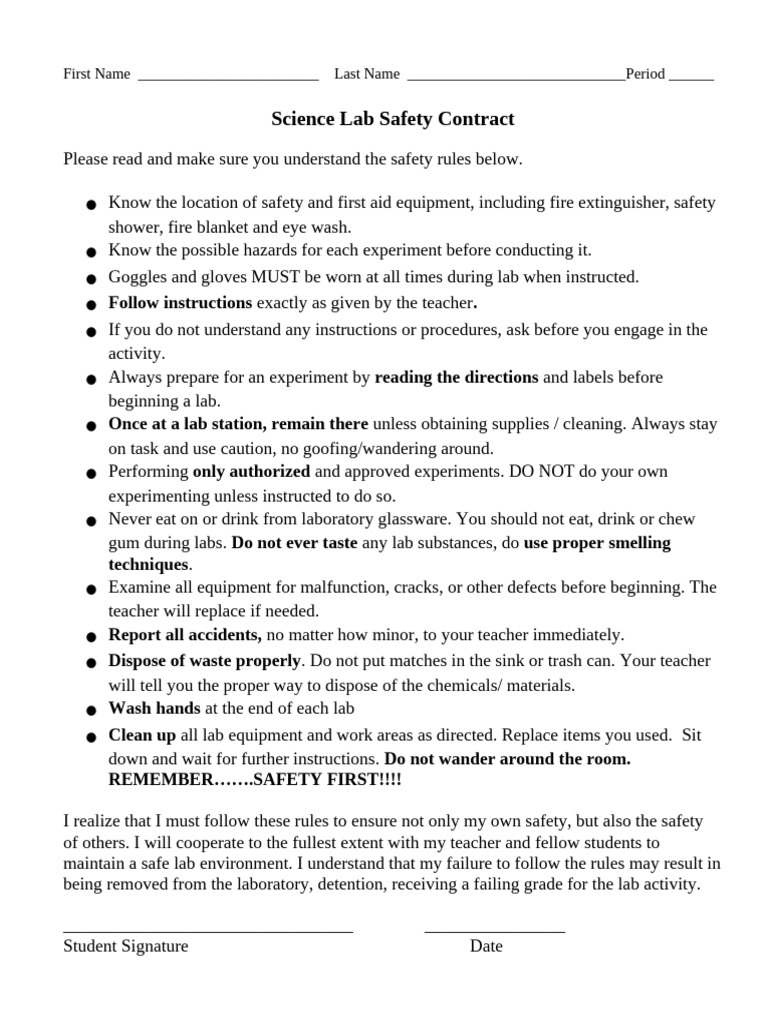 Jaxson Graham - (Clayton) Lab Safety Contract | PDF