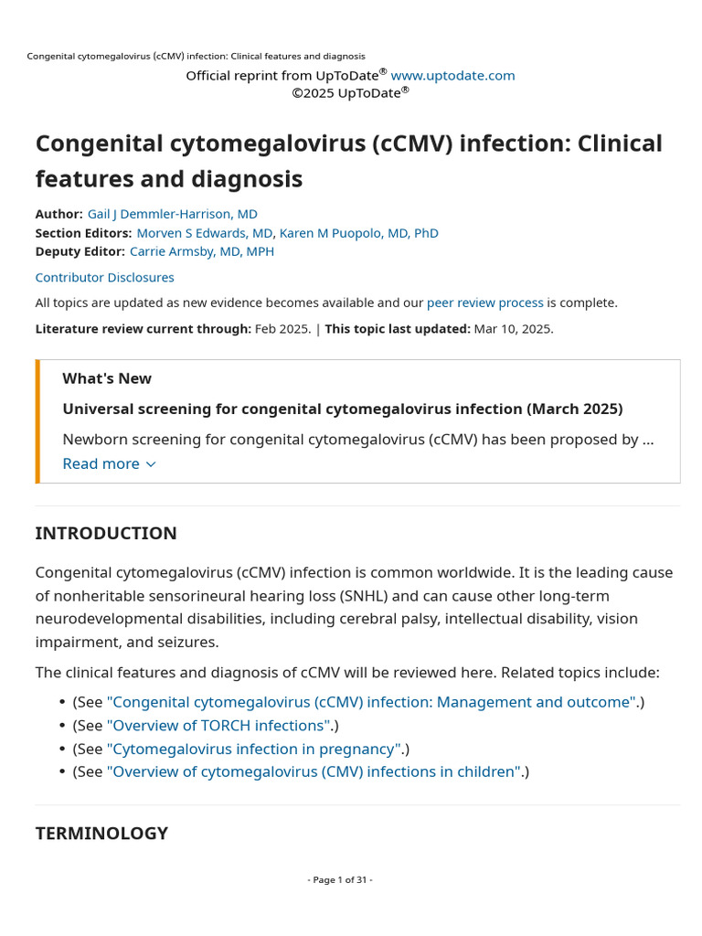 Congenital Cytomegalovirus (CCMV) Infection - Clinical Features and ...