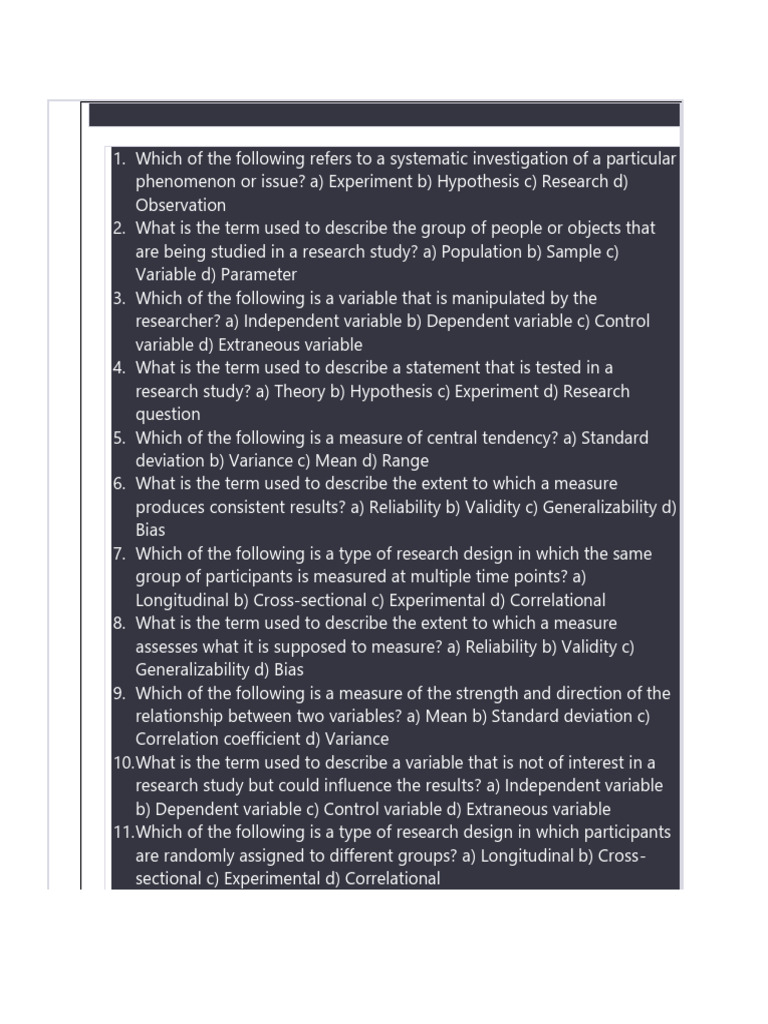 Research Methodology OBJ Questions | PDF | Citation | Experiment