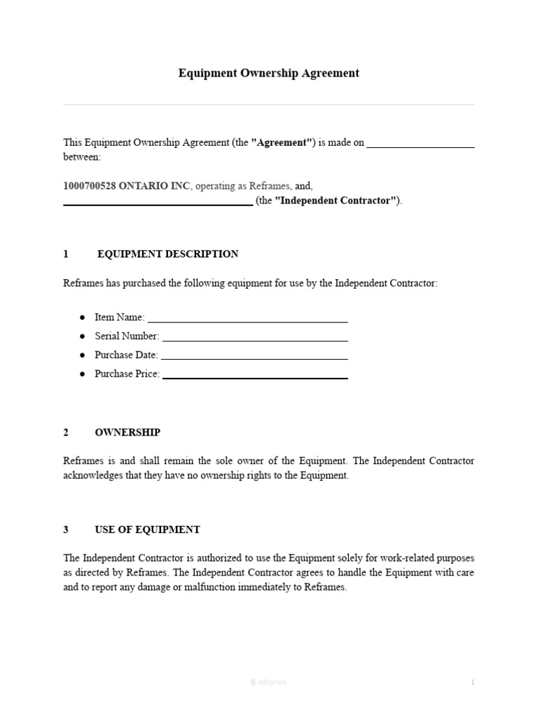 Equipment Ownership Agreement - Reframes | PDF