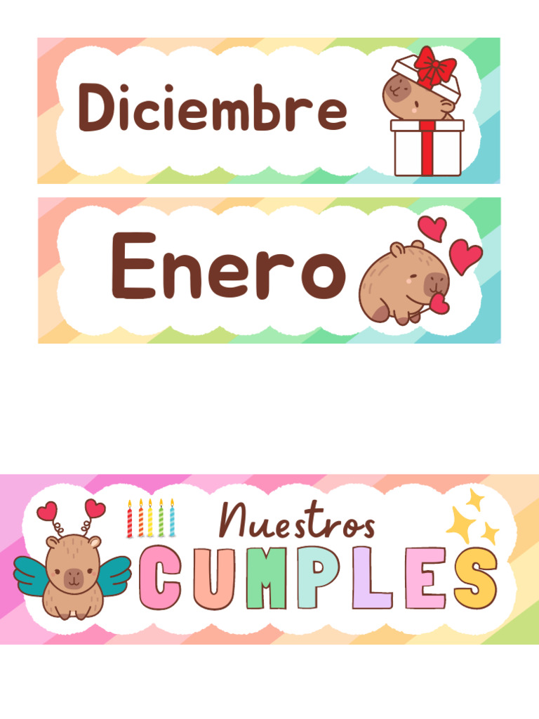 Tarjetas Educativas Días de La Semana Capibara Infantil Arcoíris | PDF