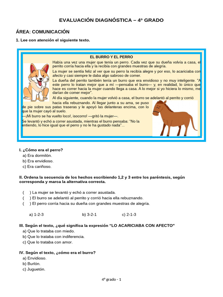 Evaluación Diagnóstica - 4° Grado | PDF | Digestión | Sistema circulatorio