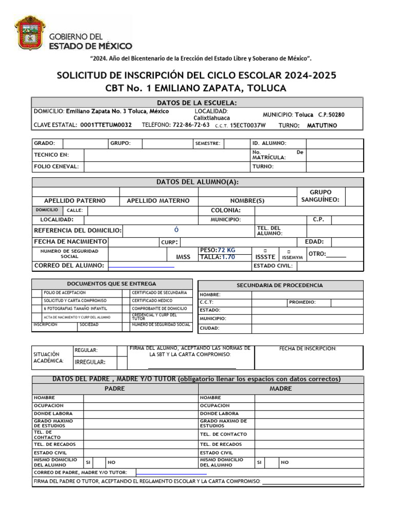 Xd Word Solicitud de Inscripción Nuevo Ingreso 2024-2025 (Matutino) | PDF