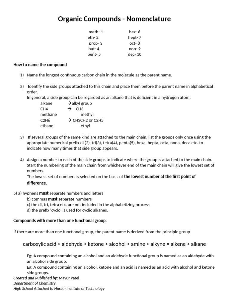 Organic Compounds Nomenclature Guide | PDF | Organic Chemistry | Chemistry