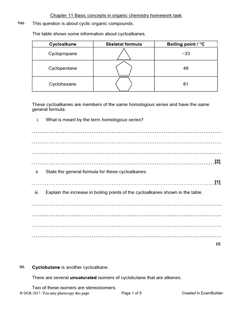 Chapter 11 Basic Concepts of Organic Chemistry Homework Task | PDF ...