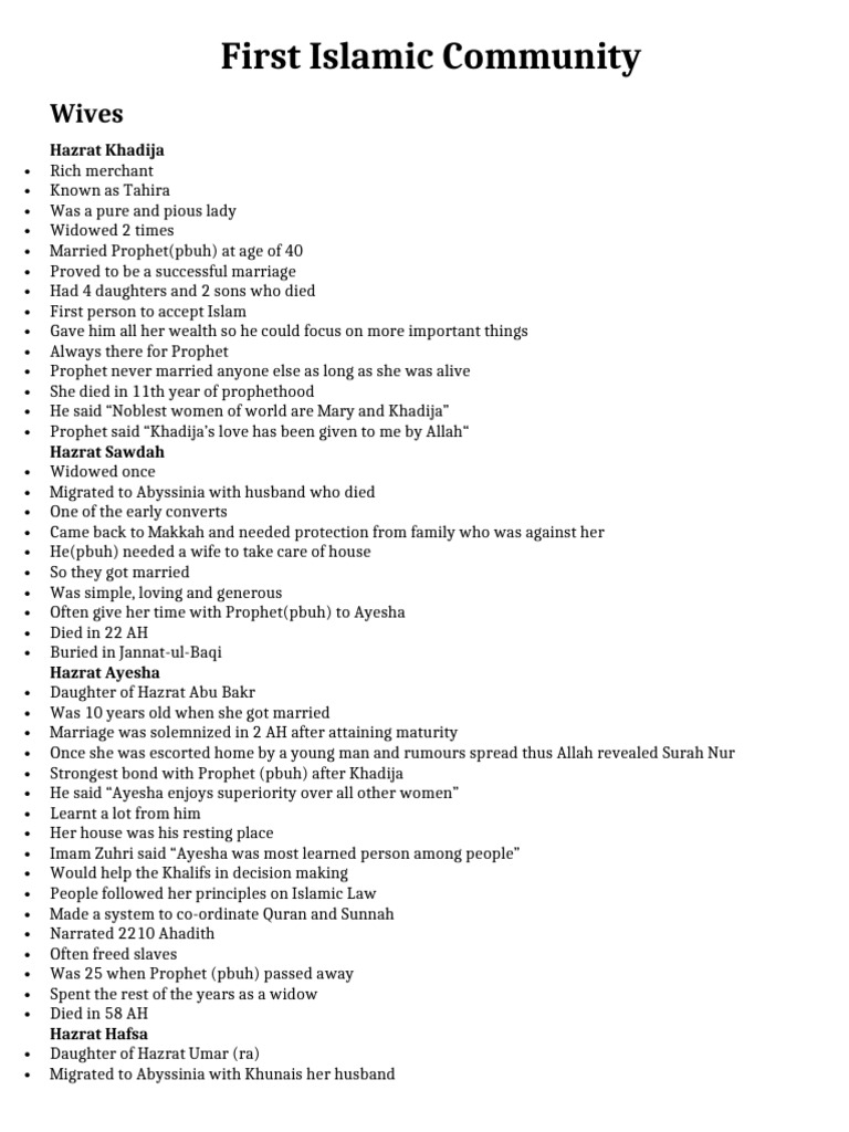 Islamiyat Notes (The First Islamic Community) | PDF | Muhammad | Husayn ...
