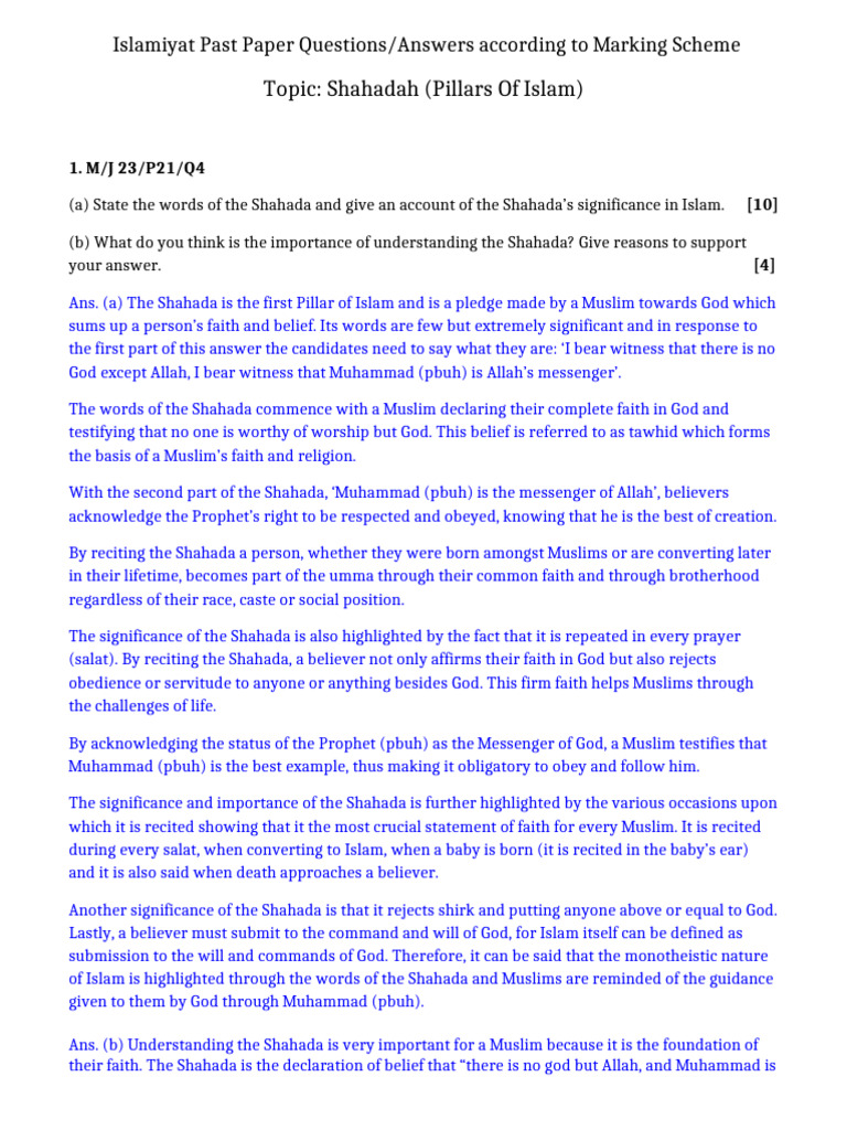 Islamiyat Solved Past Paper Questions (Pillars of Islam All Topics ...