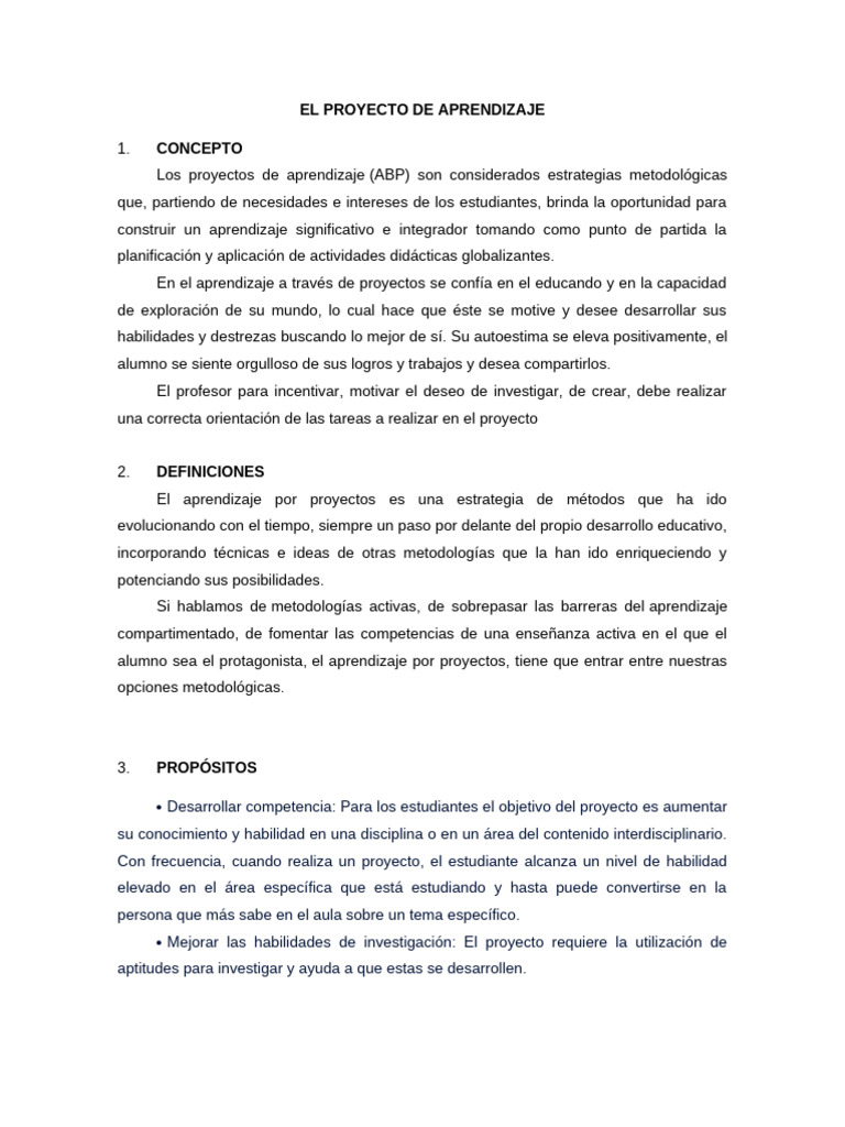 EL PROYECTO DE APRENDIZAJE | PDF | Aprendizaje | Enseñando