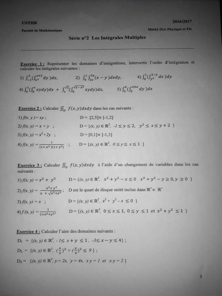 TD MATH 2 (Intégrales doubles et triples) | PDF