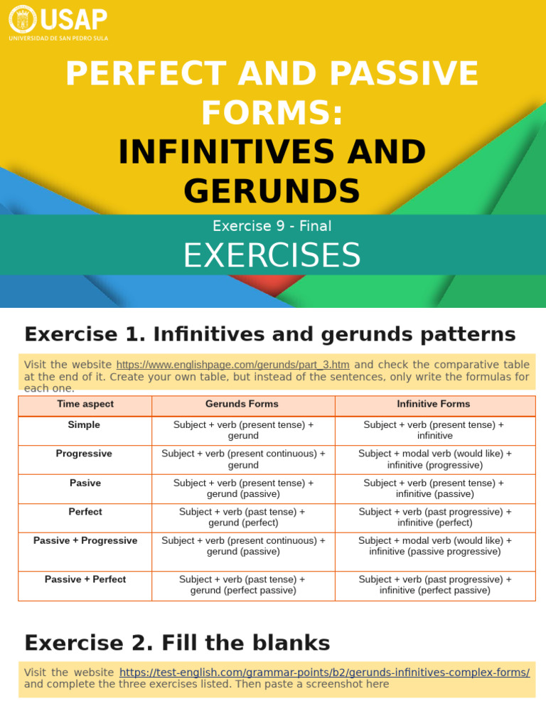 9 Practice - Perfect and Passive Forms - Infinitives & Gerunds | PDF ...