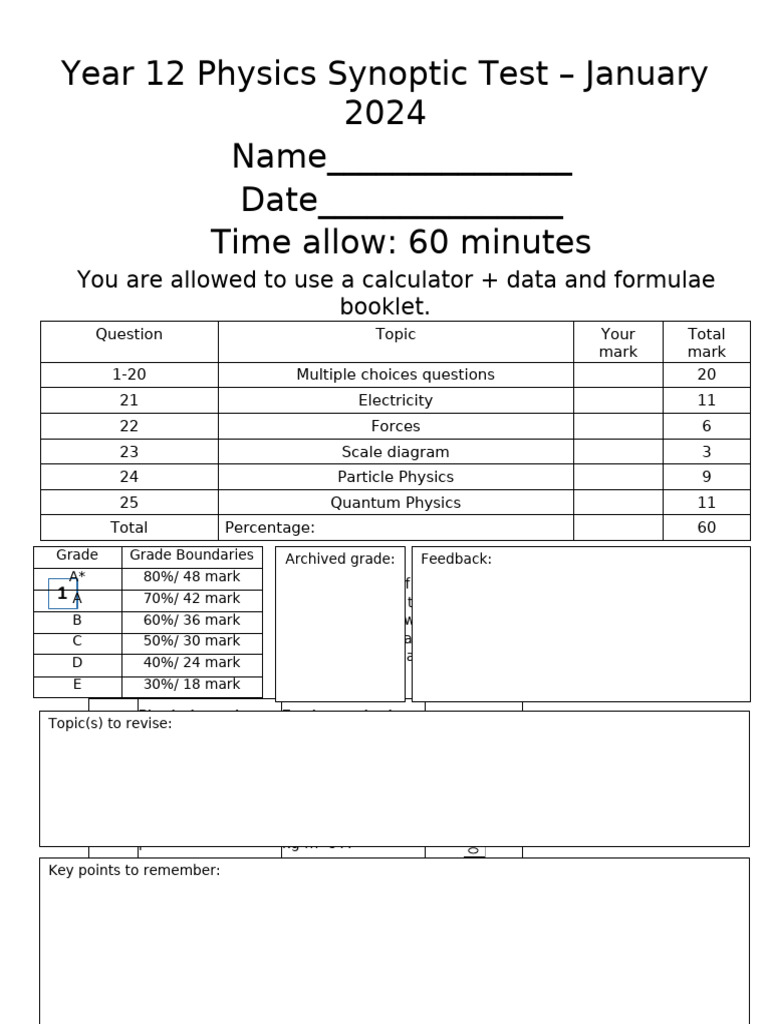 Electricity, Particle, Quantum and Forces Test | PDF | Electron ...