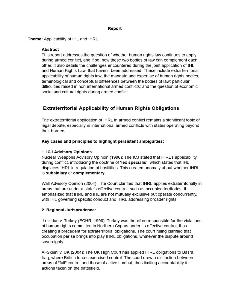 Report On Applicability of IHL and IHRL | PDF | International ...