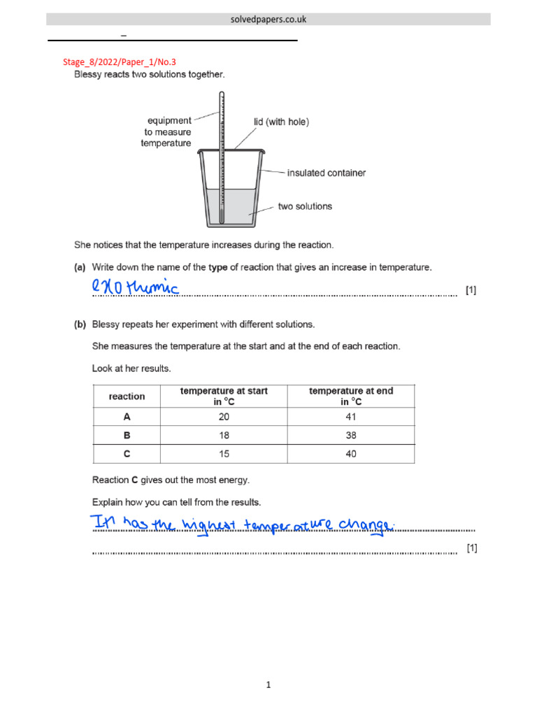 2022 14 Energy Changes Checkpoint - Sec - 1 Chemistry Progression | PDF