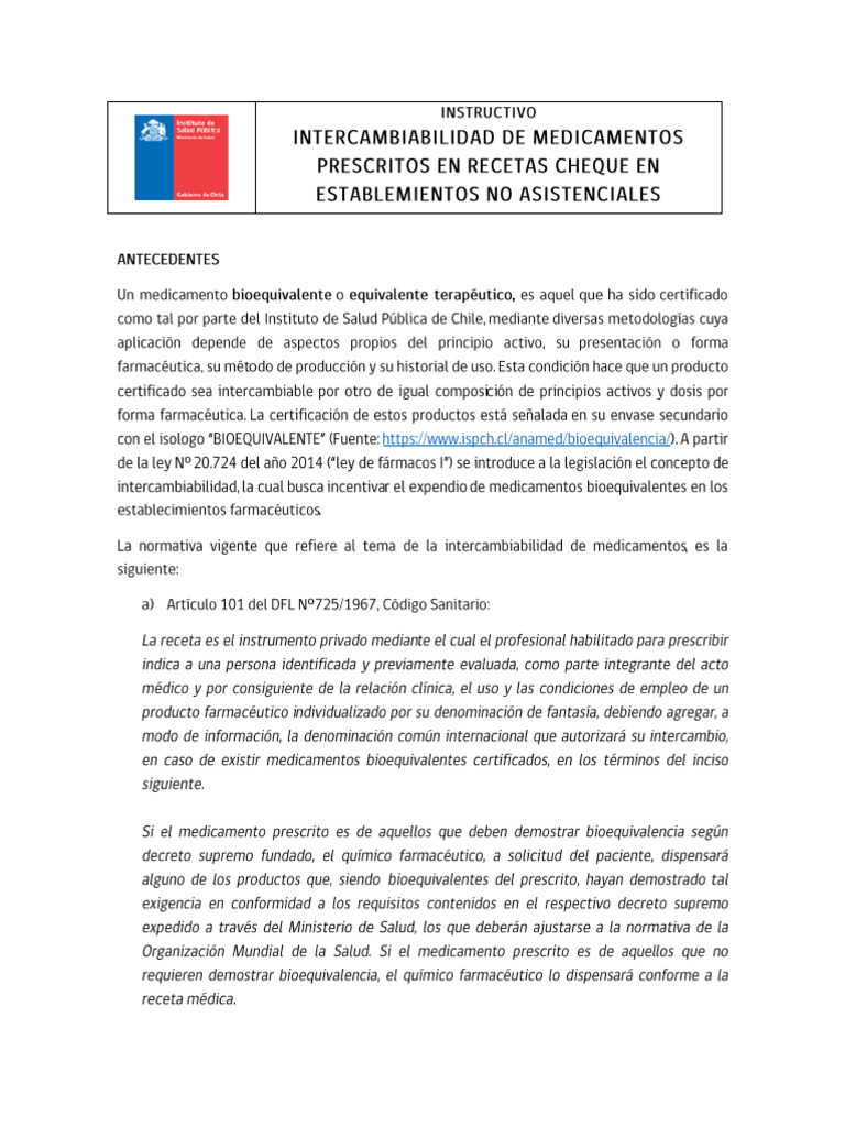 INTERCAMBIABILIDAD EN RECETAS CHEQUES - Versión Instructivo Final | PDF